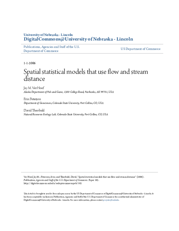Pdf Spatial Statistical Models That Use Flow And Stream Distance