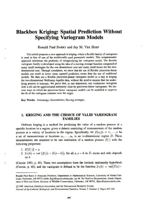 Pdf Blackbox Kriging Spatial Prediction Without Specifying Variogram Models