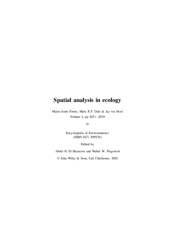 (PDF) Spatial Analysis in Ecology