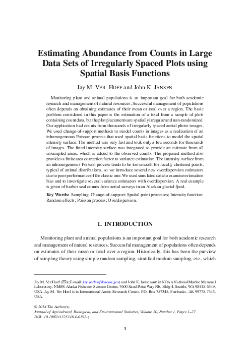 Pdf Estimating Abundance From Counts In Large Data Sets Of Irregularly Spaced Plots Using