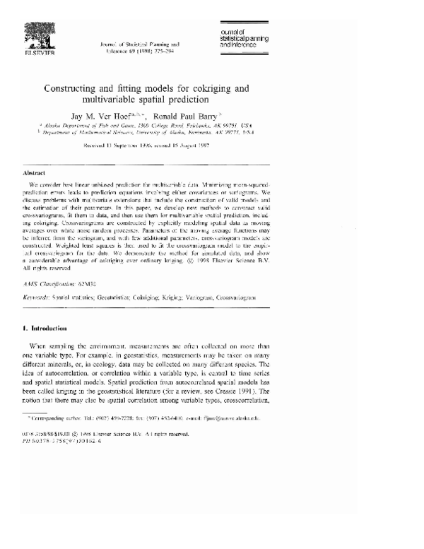Pdf Constructing And Fitting Models For Cokriging And Multivariable Spatial Prediction