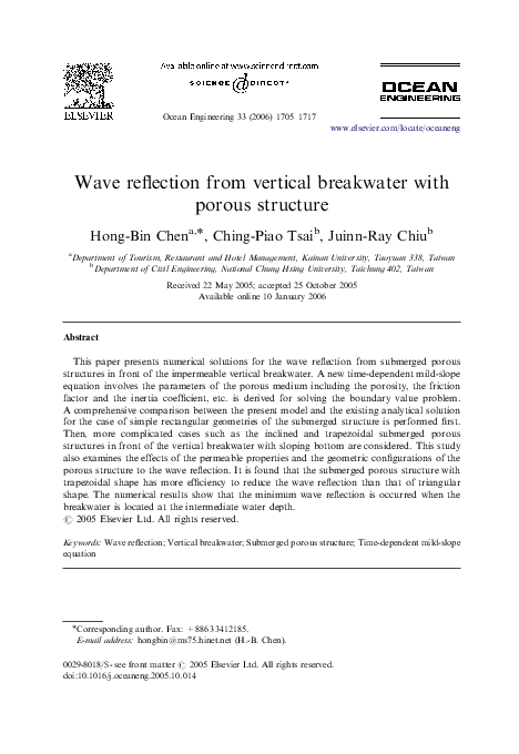 (PDF) Wave reflection from vertical breakwater with porous structure