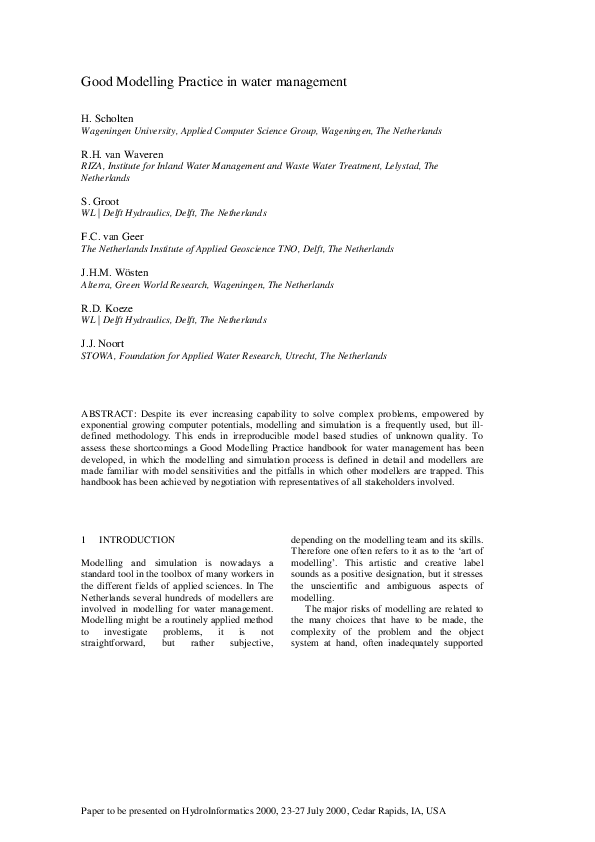 (PDF) Good Modelling Practice in water management