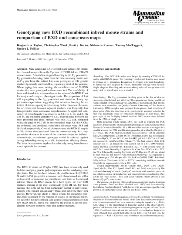 (PDF) Genotyping new BXD recombinant inbred mouse strains and ...
