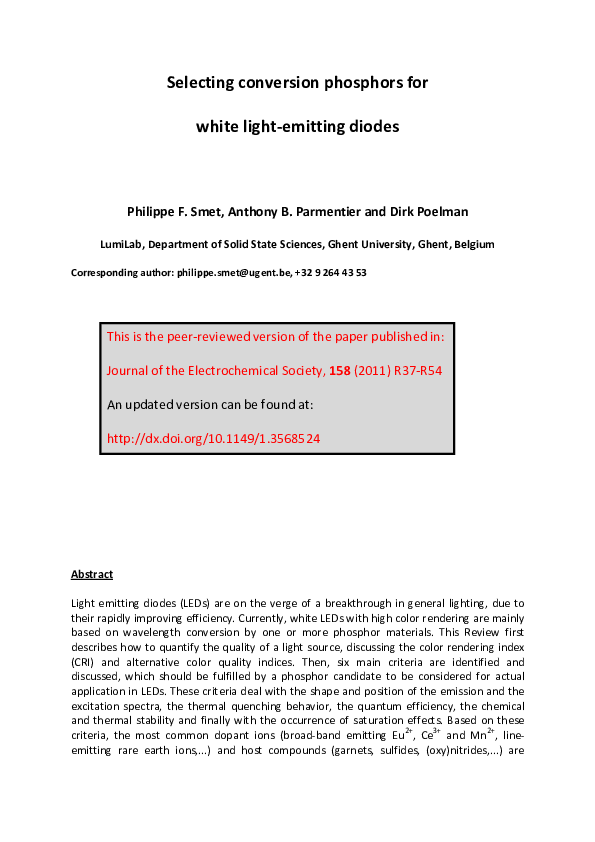 (PDF) Selecting Conversion Phosphors for White Light-Emitting Diodes
