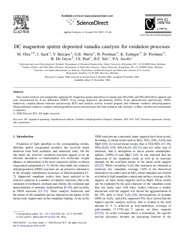 (PDF) DC magnetron sputter deposited vanadia catalysts for oxidation ...