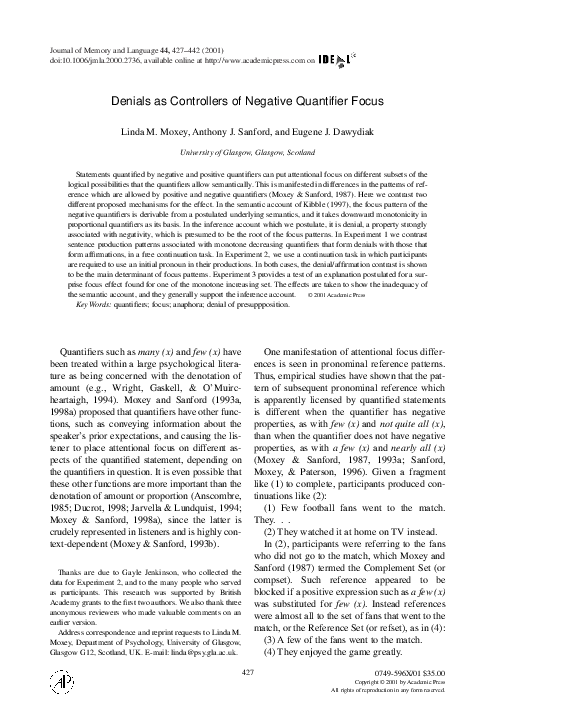 (PDF) Denials as Controllers of Negative Quantifier Focus