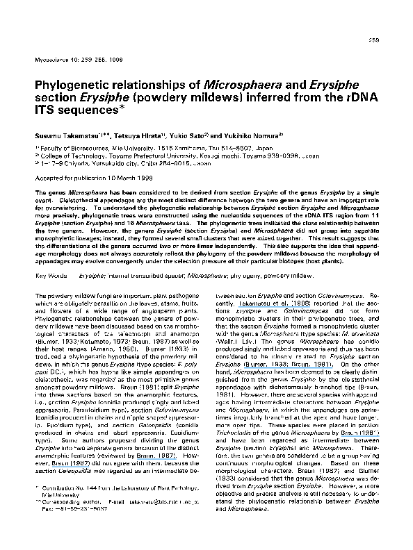 (PDF) Phylogenetic relationships of Microsphaera and Erysiphe section ...