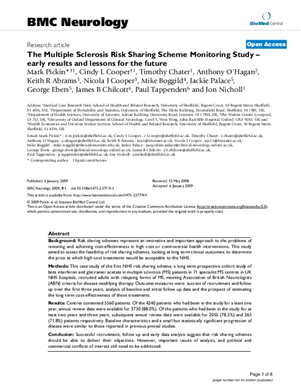 (PDF) The Multiple Sclerosis Risk Sharing Scheme Monitoring Study – early results and lessons ...