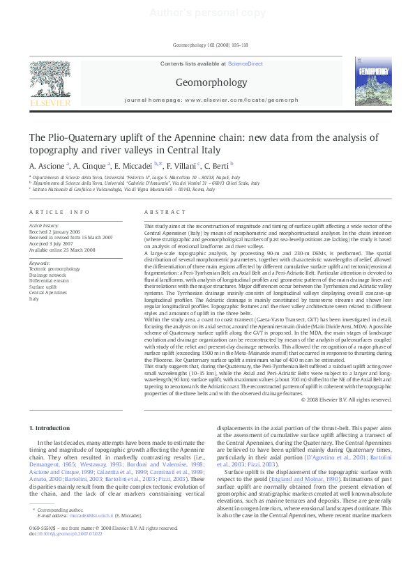 (PDF) The Plio-Quaternary uplift of the Apennine chain: new data from ...