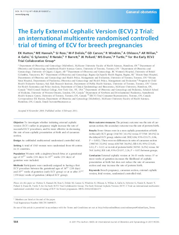 (PDF) The Early External Cephalic Version (ECV) 2 Trial: an ...