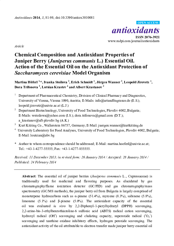 (PDF) Chemical Composition and Antioxidant Properties of Juniper Berry (Juniperus communis L ...