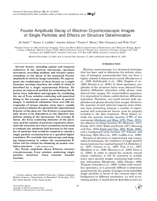 (PDF) Fourier amplitude decay of electron cryomicroscopic images of single particles and effects ...