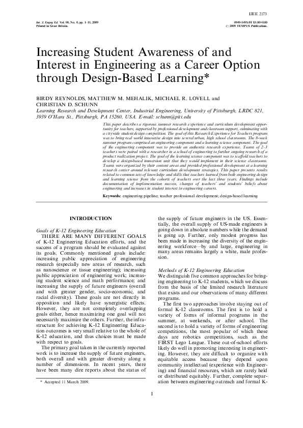 (PDF) Increasing student awareness of and interest in engineering as a ...