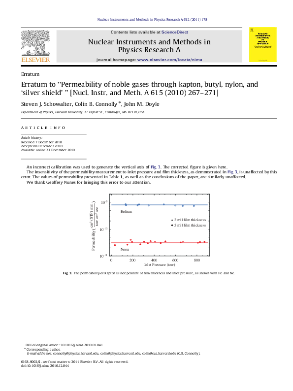 (PDF) Erratum to “Permeability of noble gases through kapton, butyl ...