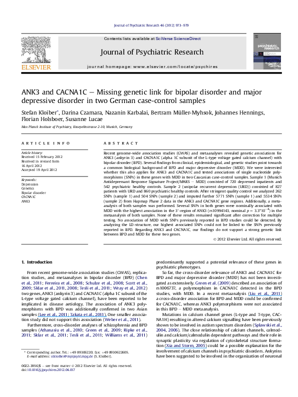 (PDF) ANK3 and CACNA1C – Missing genetic link for bipolar disorder and ...