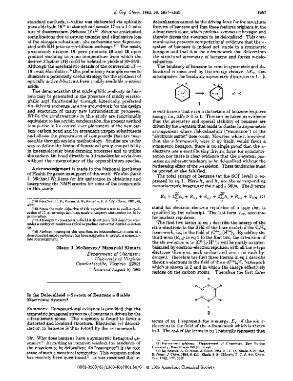 (PDF) Is the delocalized .pi. system of benzene a stable electronic system?