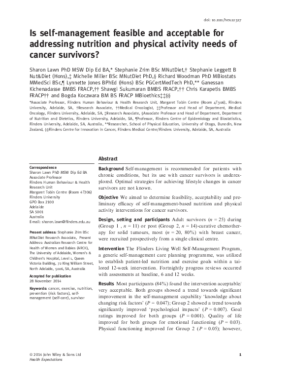 (PDF) Is self-management feasible and acceptable for addressing nutrition and physical activity ...