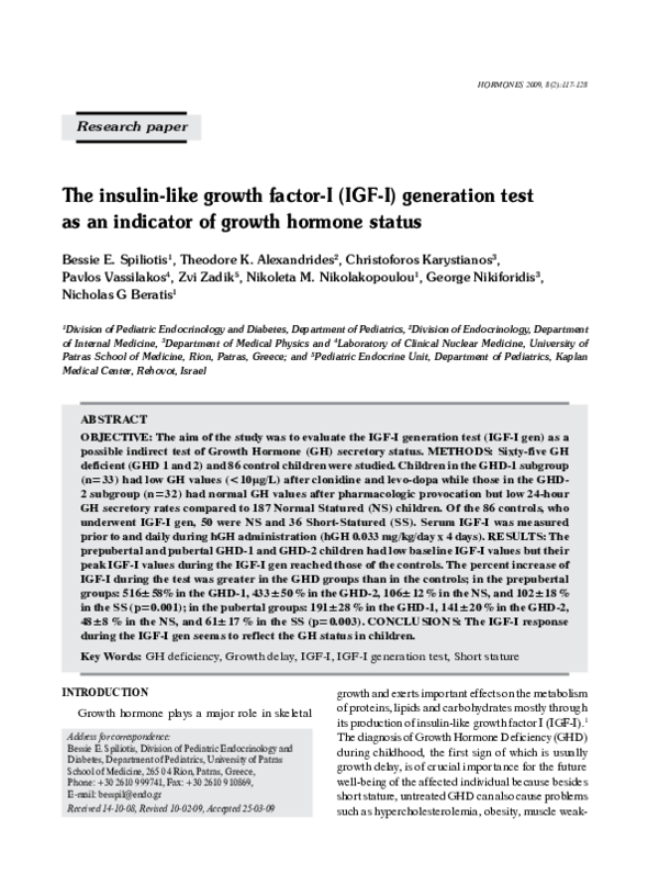 (PDF) The insulin-like growth factor-I (IGF-I) generation test as an ...