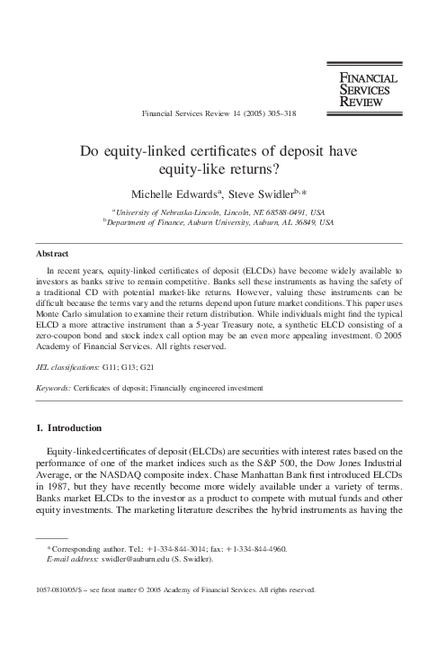 (PDF) Do equity-linked certificates of deposit have equity-like returns?