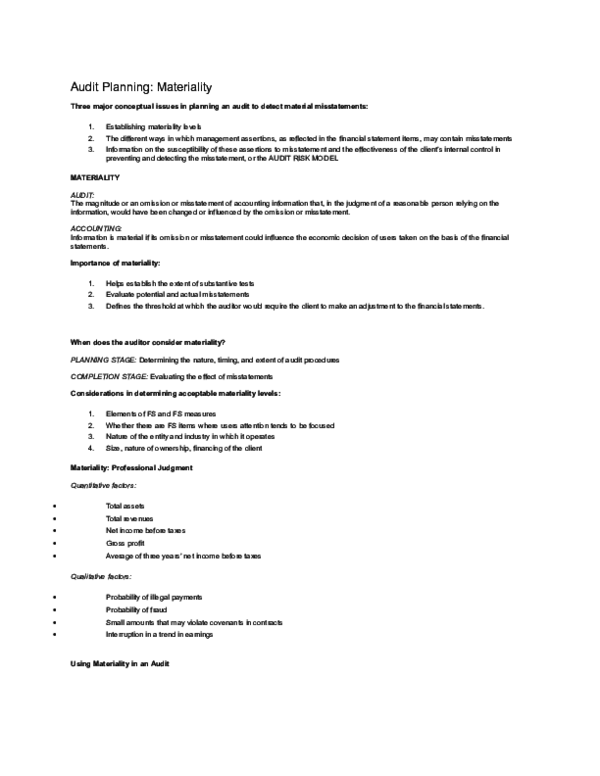 (DOC) Audit Planning: Materiality