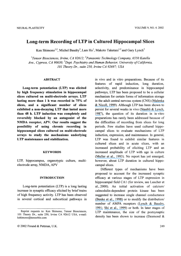 (PDF) Long-Term Recording of LTP in Cultured Hippocampal Slices