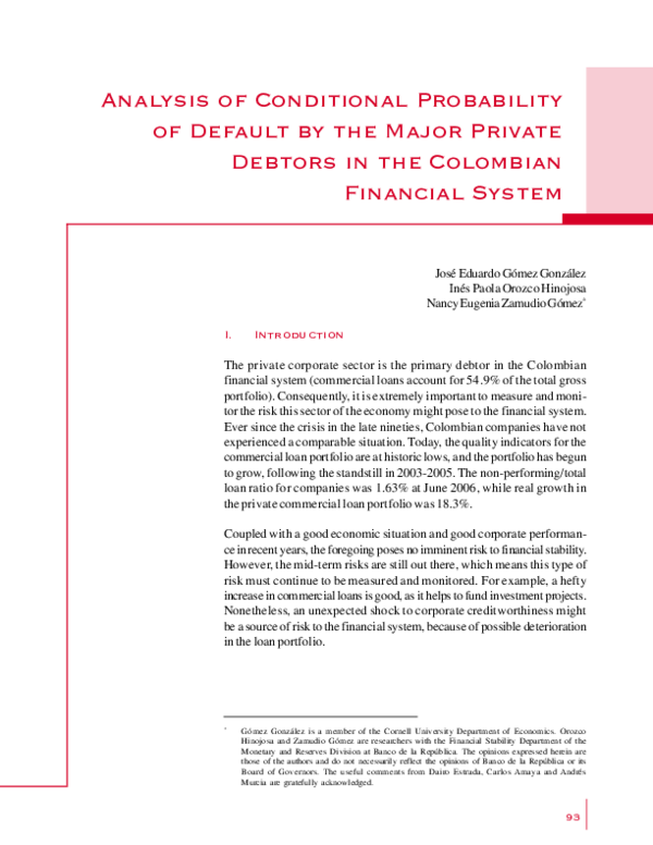 (PDF) Analysis of Conditional Probability of Default by the Major ...