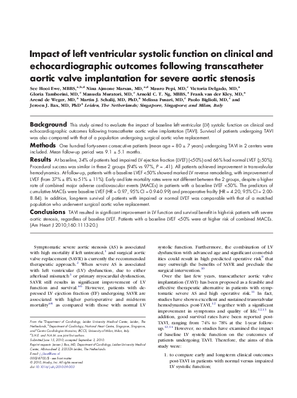 (PDF) Impact of left ventricular systolic function on clinical and ...