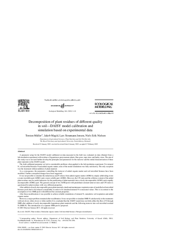 (PDF) Simulation of C and N in the soil microbial biomass after straw Incorporation into soil ...