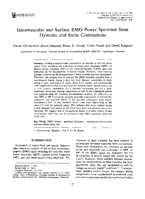 (PDF) Intramuscular and surface EMG power spectrum from dynamic and static contractions