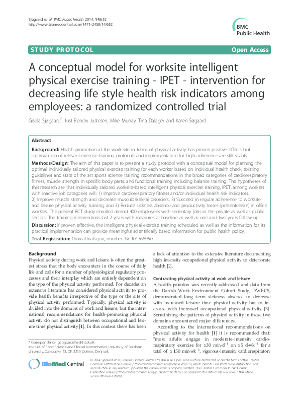 (PDF) A conceptual model for worksite intelligent physical exercise training--IPET--intervention ...