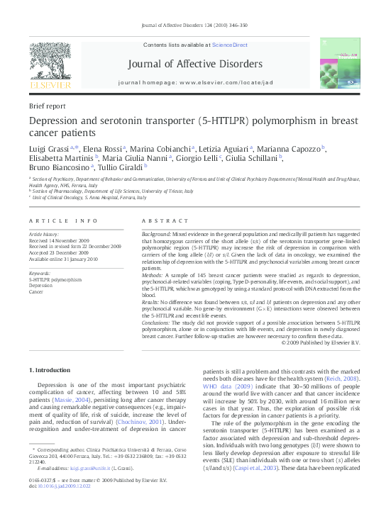 (PDF) Depression and serotonin transporter (5-HTTLPR) polymorphism in ...