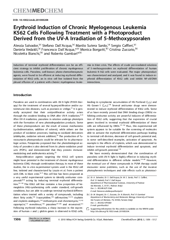(PDF) Erythroid Induction of Chronic Myelogenous Leukemia K562 Cells ...