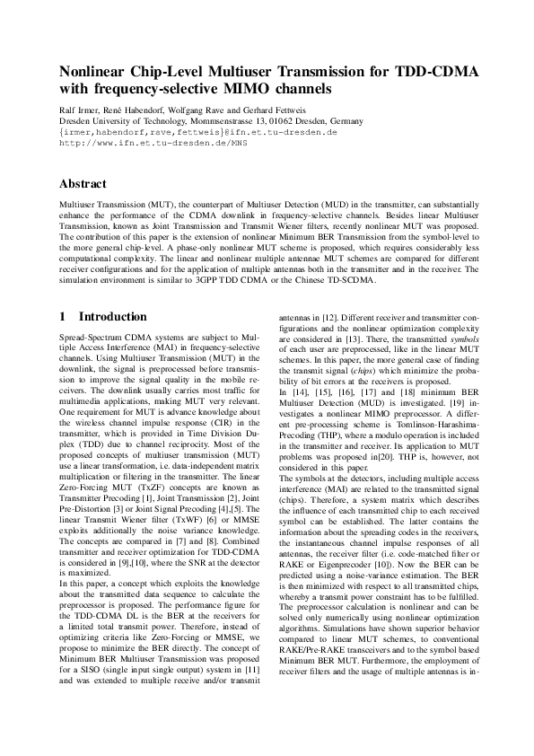 (PDF) Nonlinear Chip-Level Multiuser Transmission for TDD-CDMA with frequency-selective MIMO ...