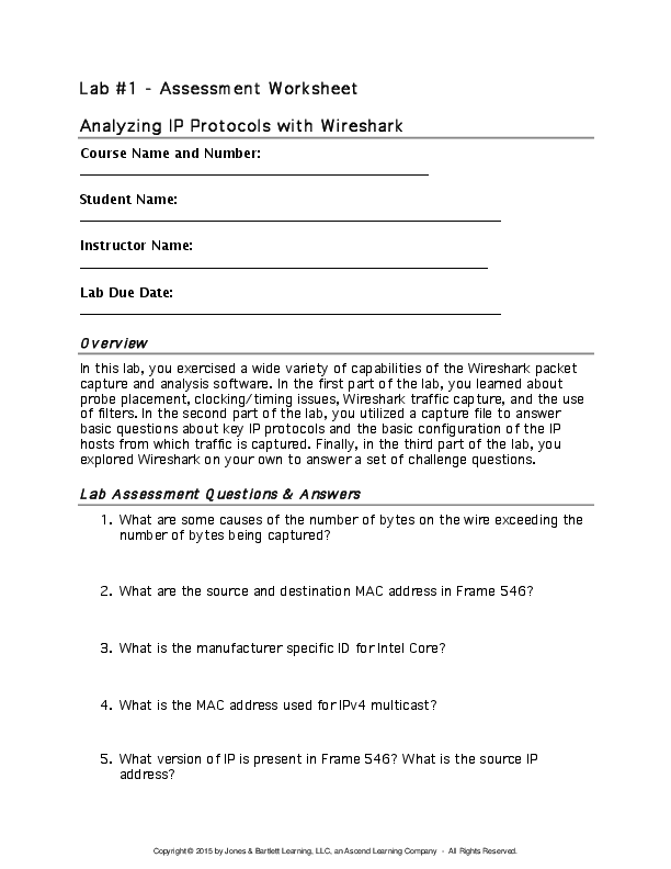 (PDF) Lab #1 -Assessment Worksheet Analyzing IP Protocols with Wireshark