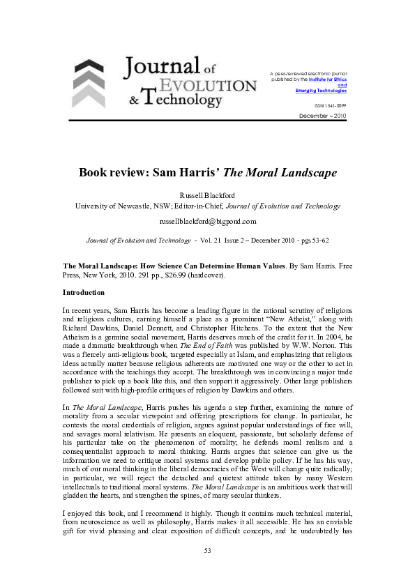 (PDF) Book review: Sam Harris' The Moral Landscape