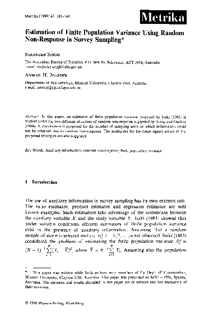 Pdf Estimation Of Finite Population Variance Using Scrambled