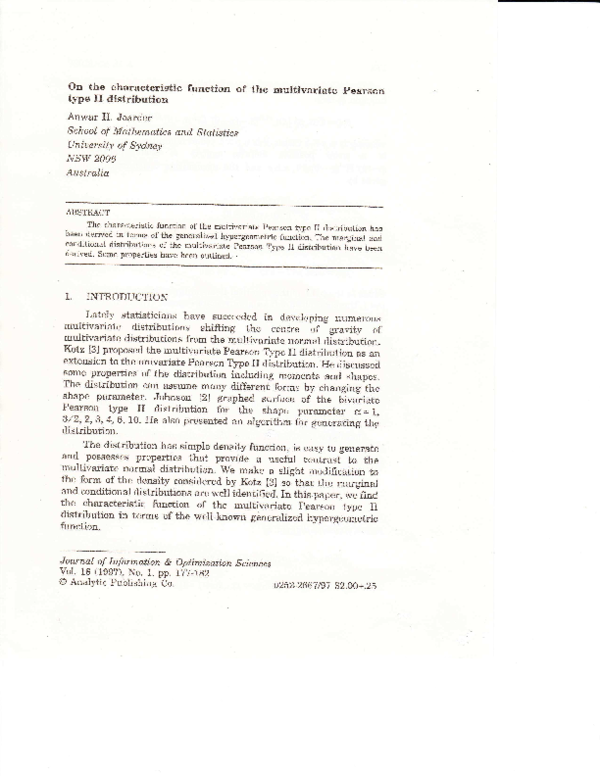 Pdf On The Characteristic Function Of The Multivariate Pearson Type Ii Distribution