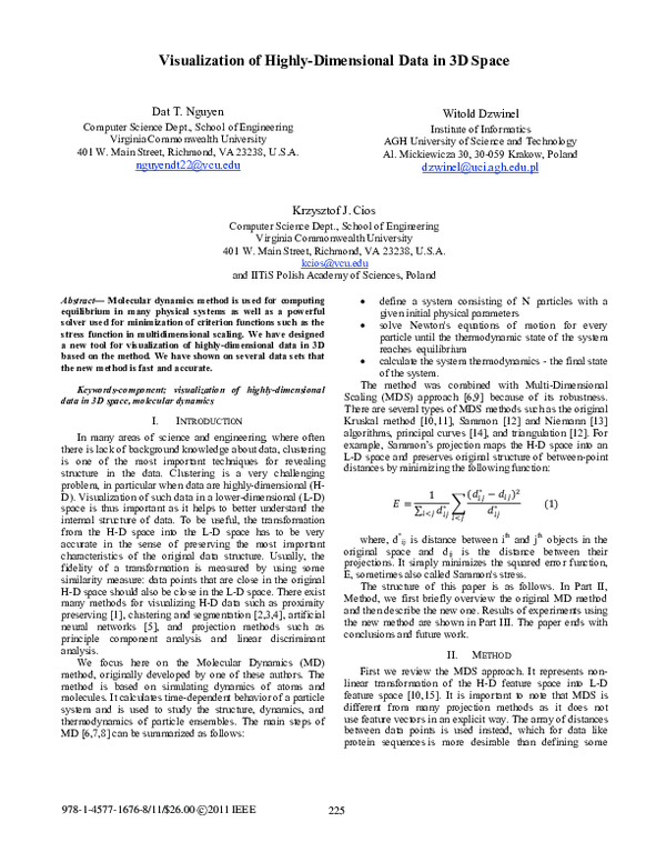 (PDF) Visualization of highly-dimensional data in 3D space