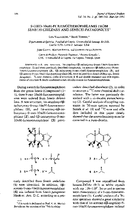 (PDF) 9-Oxo-10αH-furanoeremophilanes from Senecio chilensis and Senecio ...