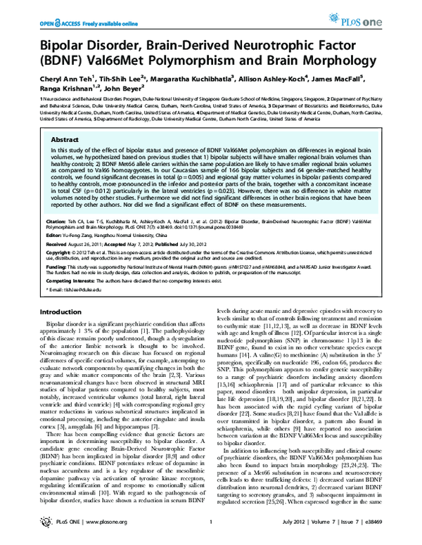 (PDF) Bipolar Disorder, Brain-Derived Neurotrophic Factor (BDNF ...