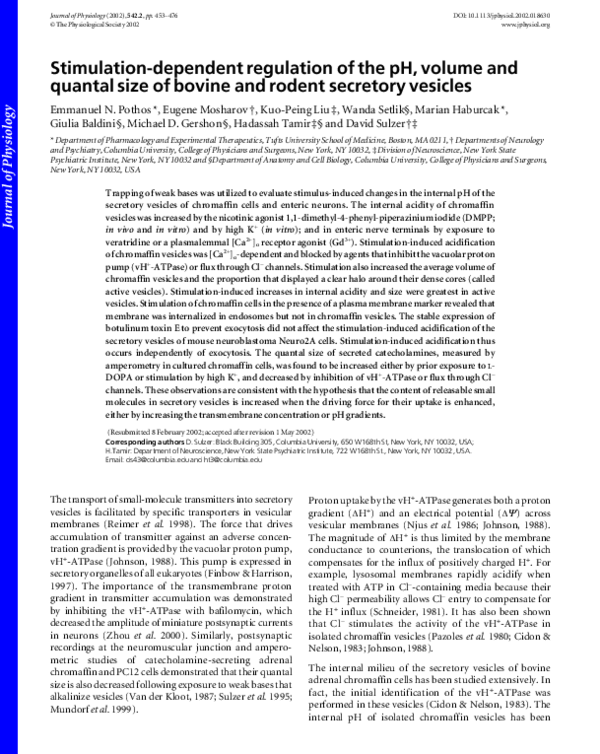 (PDF) Stimulation-dependent regulation of the pH, volume and quantal ...