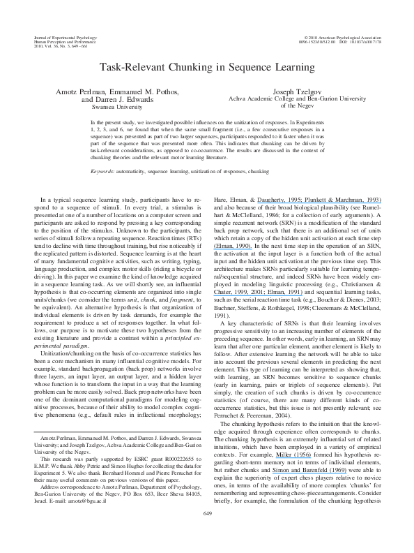 (PDF) Task-relevant chunking in sequence learning
