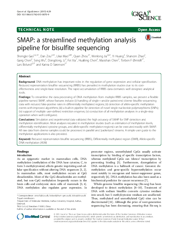 (PDF) SMAP: a streamlined methylation analysis pipeline for bisulfite sequencing