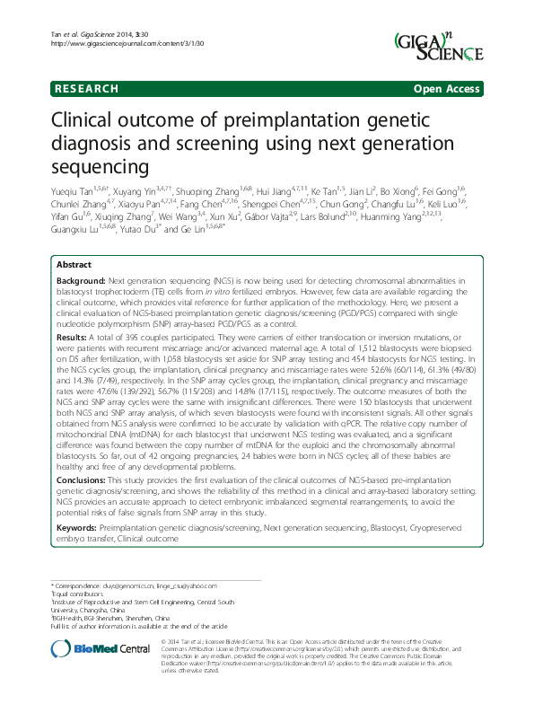 (PDF) Clinical outcome of preimplantation genetic diagnosis and ...