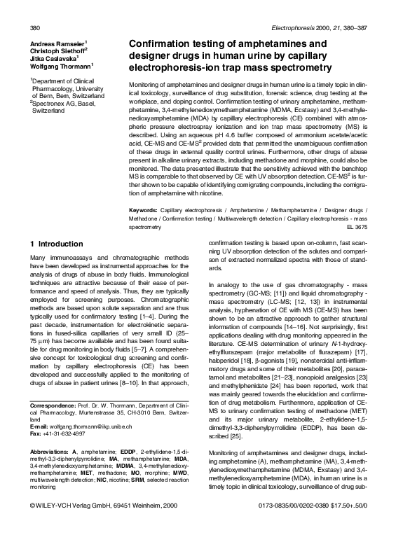 (PDF) Confirmation testing of amphetamines and designer drugs in human ...