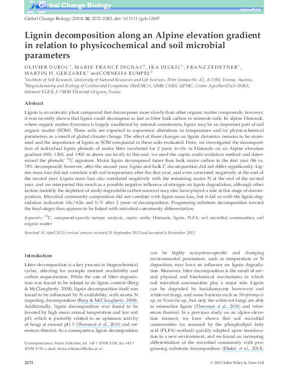 (PDF) Lignin decomposition along an Alpine elevation gradient in ...