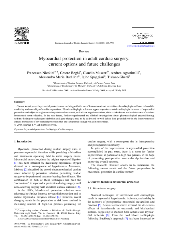 (PDF) Myocardial protection in adult cardiac surgery: current options ...