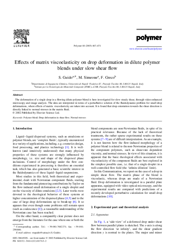 (PDF) Effects of matrix viscoelasticity on drop deformation in dilute polymer blends under slow ...
