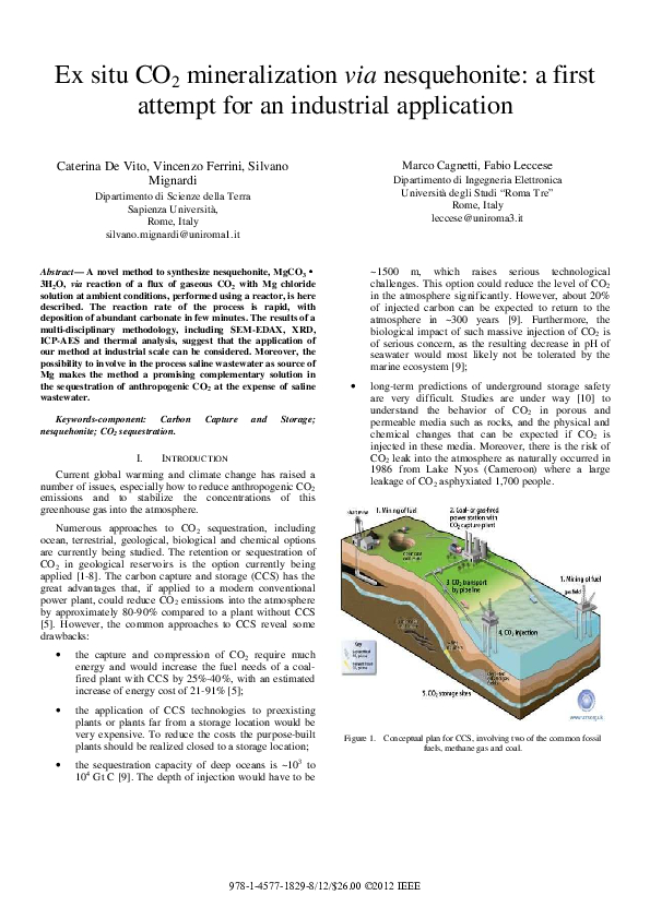 (PDF) Ex situ CO2 mineralization via nesquehonite: A first attempt for ...